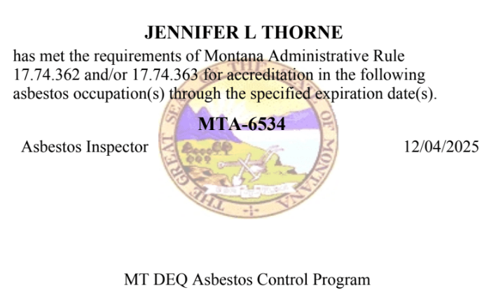Asbestos Testing in Montana - Safe Home Environmental, LLC